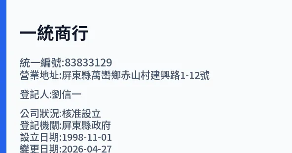 一統商行的照片-統編 83833129(屏東縣) 公司登記資料與營業項目詳細圖表