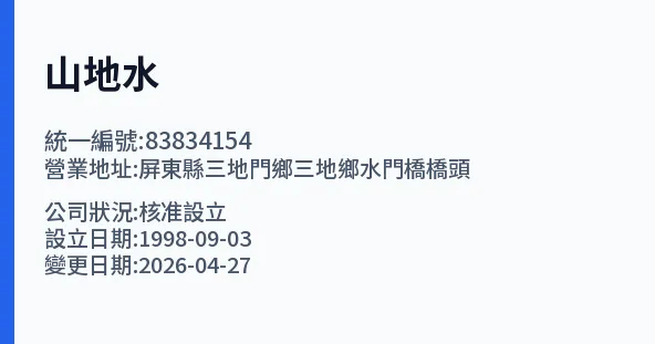 山地水的照片-統編 83834154(屏東縣) 公司登記資料與營業項目詳細圖表