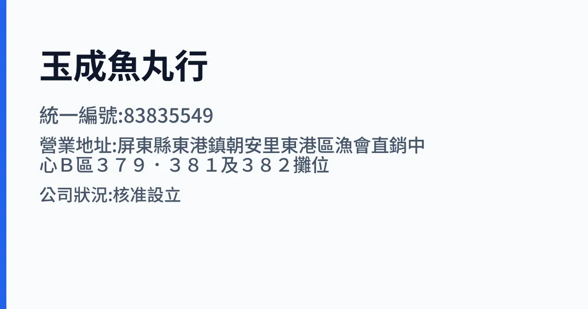玉成魚丸行 - 統編 83835549(屏東縣) 公司登記資料與營業項目詳細圖表
