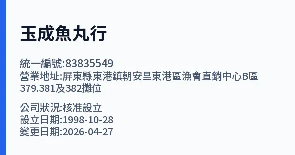 玉成魚丸行的照片-統編 83835549(屏東縣) 公司登記資料與營業項目詳細圖表