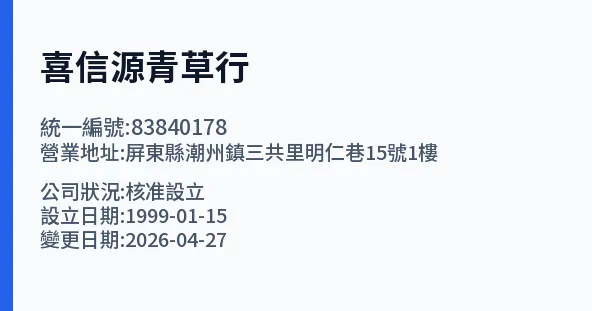 喜信源青草行的照片-統編 83840178(屏東縣) 公司登記資料與營業項目詳細圖表