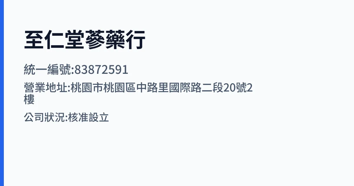 至仁堂蔘藥行 - 統編 83872591(桃園市) 公司登記資料與營業項目詳細圖表