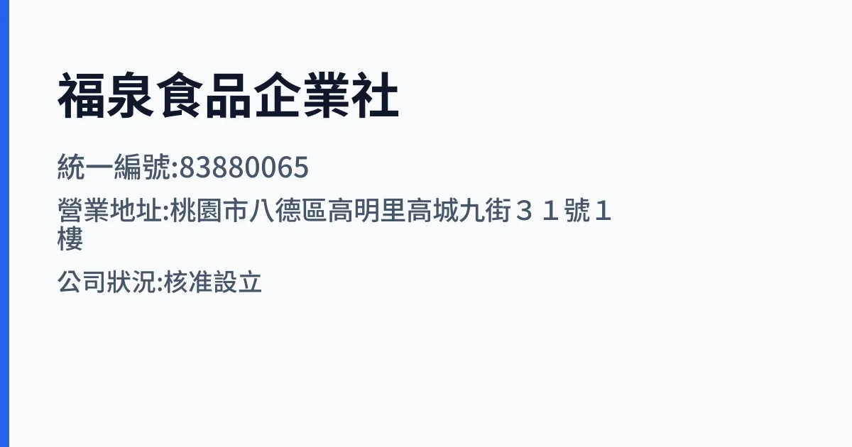 福泉食品企業社 - 統編 83880065(桃園市) 公司登記資料與營業項目詳細圖表