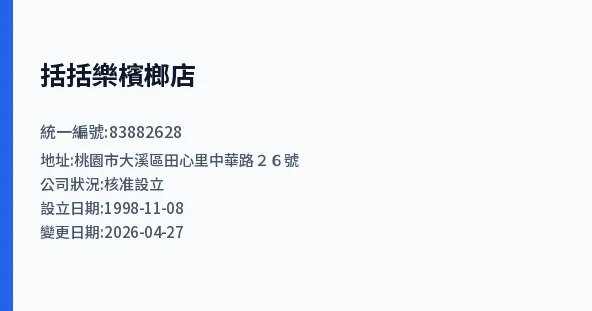 括括樂檳榔店的照片-統編 83882628(桃園市) 公司登記資料與營業項目詳細圖表