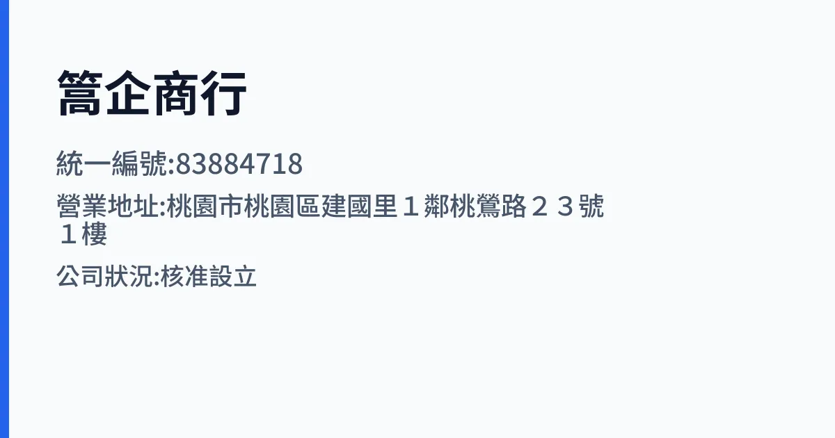 篙企商行 - 統編 83884718(桃園市) 公司登記資料與營業項目詳細圖表