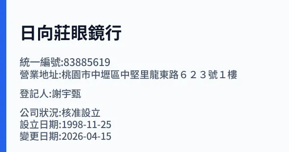日向莊眼鏡行的照片-統編 83885619(桃園市) 公司登記資料與營業項目詳細圖表