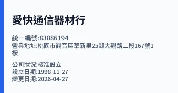 愛快通信器材行的照片-統編 83886194(桃園市) 公司登記資料與營業項目詳細圖表