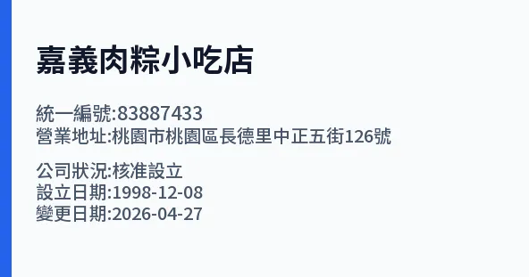 嘉義肉粽小吃店的照片-統編 83887433(桃園市) 公司登記資料與營業項目詳細圖表