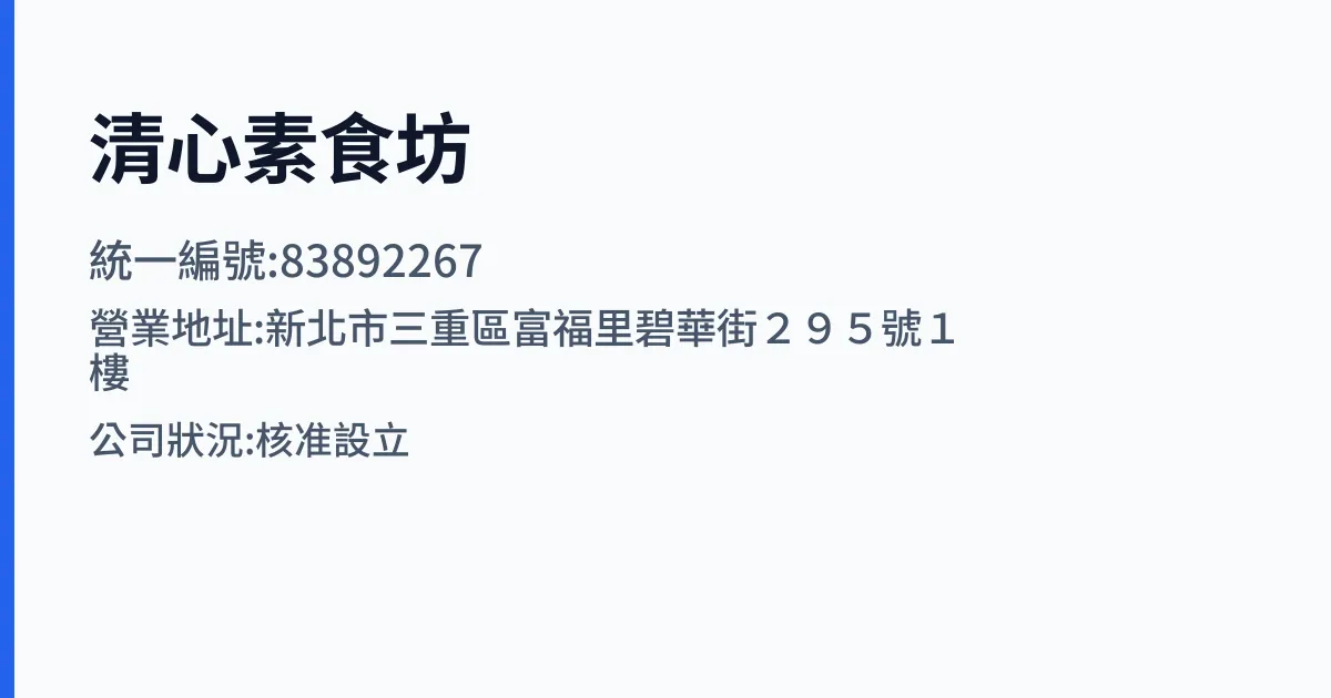 清心素食坊 - 統編 83892267(新北市) 公司登記資料與營業項目詳細圖表