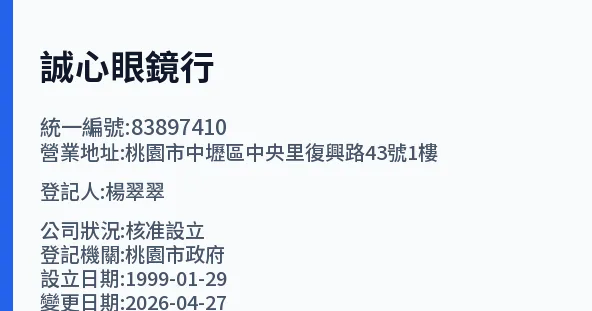 誠心眼鏡行的照片-統編 83897410(桃園市) 公司登記資料與營業項目詳細圖表