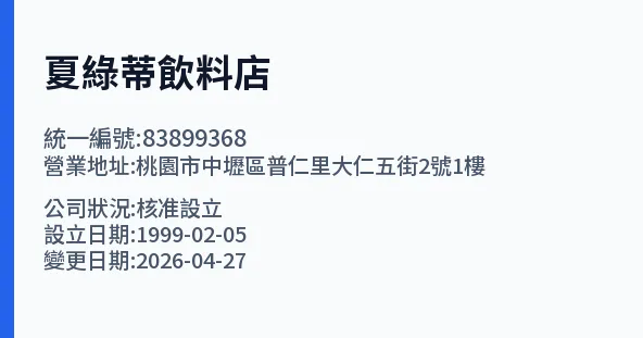 夏綠蒂飲料店的照片-統編 83899368(桃園市) 公司登記資料與營業項目詳細圖表