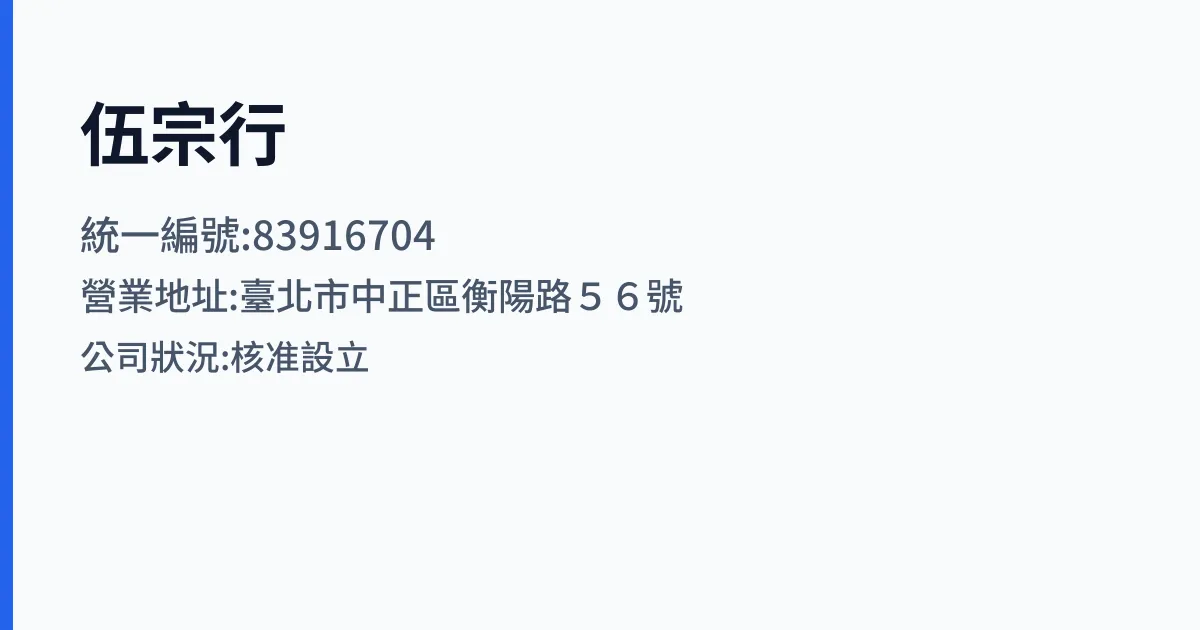 伍宗行 - 統編 83916704(臺北市) 公司登記資料與營業項目詳細圖表