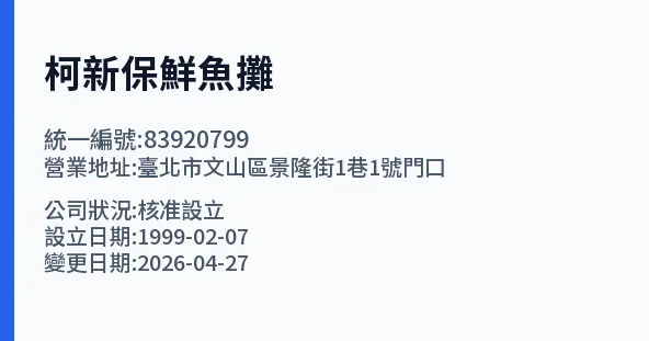柯新保鮮魚攤的照片-統編 83920799(臺北市) 公司登記資料與營業項目詳細圖表