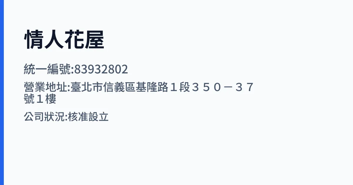 情人花屋 - 統編 83932802(臺北市) 公司登記資料與營業項目詳細圖表
