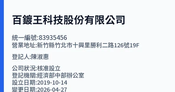 百鍍王科技股份有限公司的照片-統編 83935456(新竹縣) 公司登記資料與營業項目詳細圖表