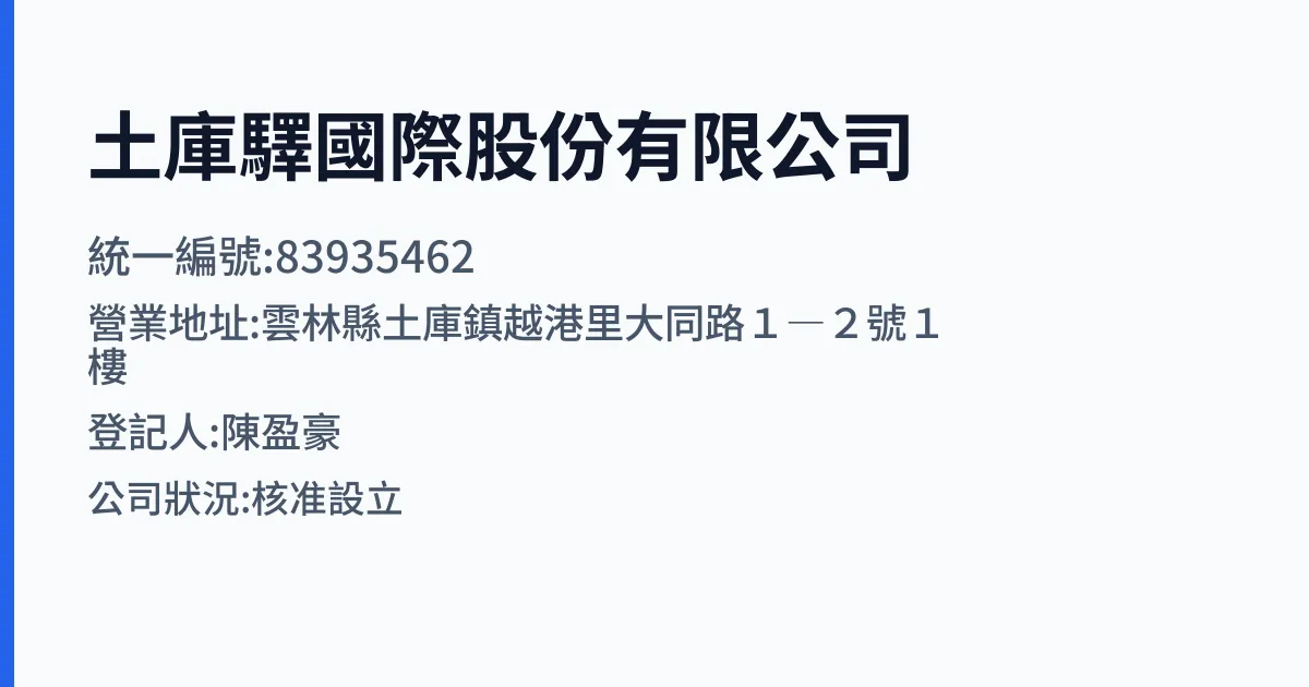 土庫驛國際股份有限公司 - 統編 83935462（雲林縣） 公司登記資料與營業項目詳細圖表