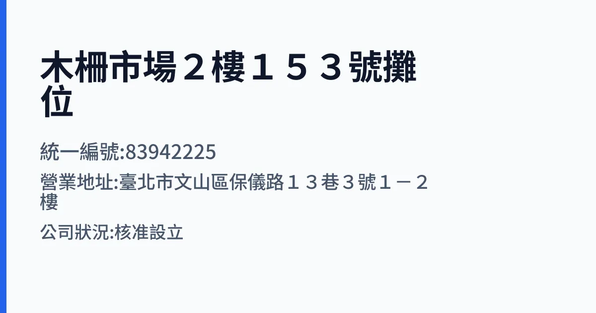 木柵市場２樓１５３號攤位 - 統編 83942225（臺北市） 公司登記資料與營業項目詳細圖表