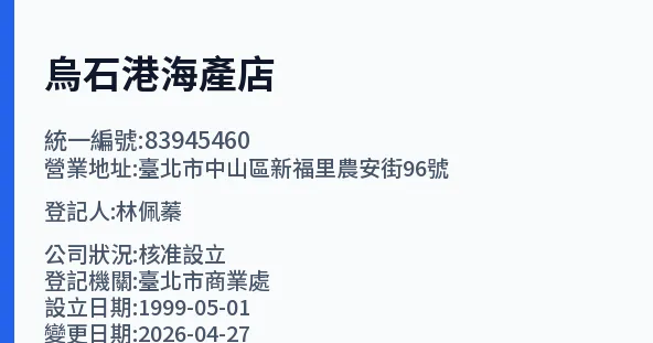 烏石港海產店的照片-統編 83945460(臺北市) 公司登記資料與營業項目詳細圖表