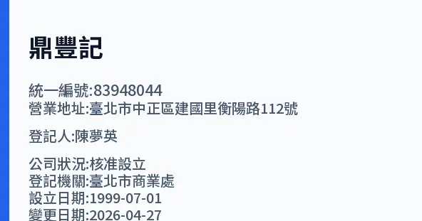鼎豐記的照片-統編 83948044(臺北市) 公司登記資料與營業項目詳細圖表