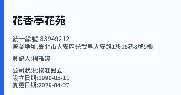 花香亭花苑的照片-統編 83949212(臺北市) 公司登記資料與營業項目詳細圖表