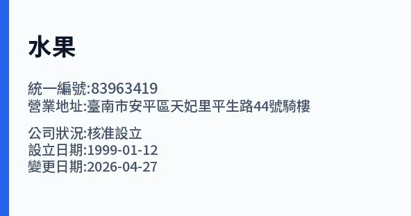 水果的照片-統編 83963419(臺南市) 公司登記資料與營業項目詳細圖表