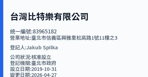 台灣比特樂有限公司的照片-統編 83965182(臺北市) 公司登記資料與營業項目詳細圖表