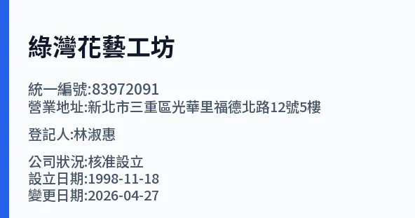 綠灣花藝工坊的照片-統編 83972091(新北市) 公司登記資料與營業項目詳細圖表