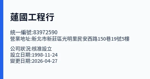 蓮國工程行的照片-統編 83972590(新北市) 公司登記資料與營業項目詳細圖表