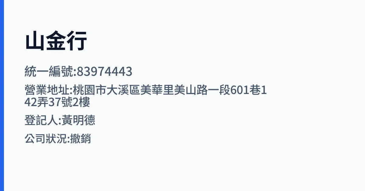 山金行 - 統編 83974443(花蓮縣) 公司登記資料與營業項目詳細圖表