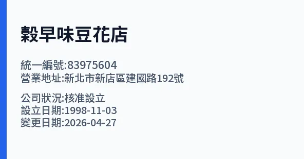 榖早味豆花店的照片-統編 83975604(新北市) 公司登記資料與營業項目詳細圖表