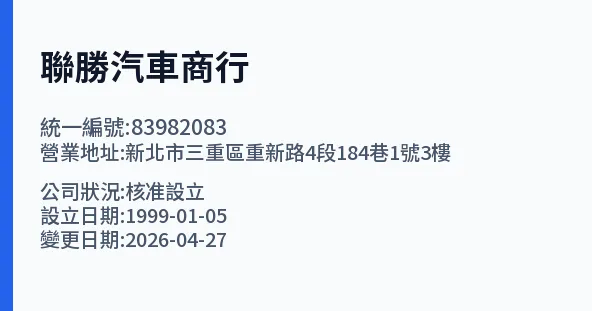 聯勝汽車商行的照片-統編 83982083(新北市) 公司登記資料與營業項目詳細圖表