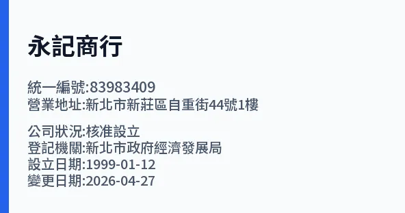 永記商行的照片-統編 83983409(新北市) 公司登記資料與營業項目詳細圖表