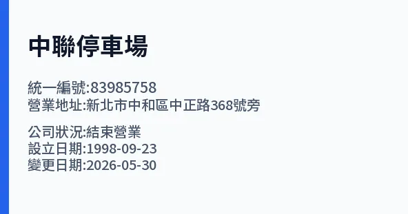 中聯停車場的照片-統編 83985758(新北市) 公司登記資料與營業項目詳細圖表