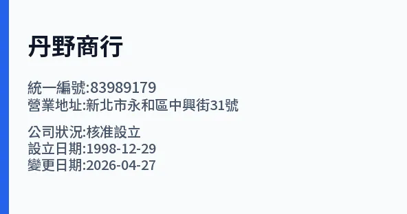 丹野商行的照片-統編 83989179(新北市) 公司登記資料與營業項目詳細圖表