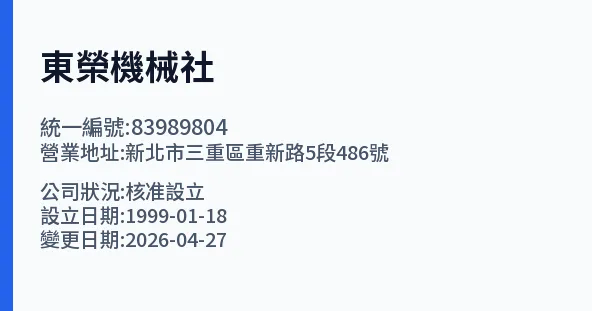 東榮機械社的照片-統編 83989804(新北市) 公司登記資料與營業項目詳細圖表