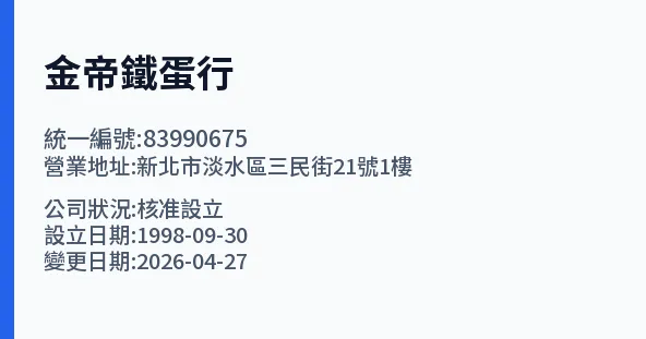 金帝鐵蛋行的照片-統編 83990675(新北市) 公司登記資料與營業項目詳細圖表