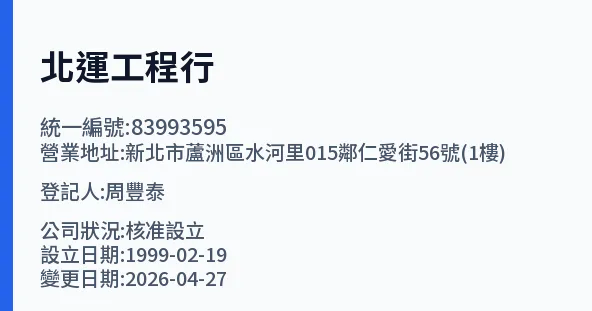 北運工程行的照片-統編 83993595(新北市) 公司登記資料與營業項目詳細圖表