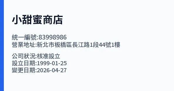小甜蜜商店的照片-統編 83998986(新北市) 公司登記資料與營業項目詳細圖表