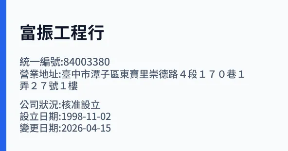 富振工程行的照片-統編 84003380(臺中市) 公司登記資料與營業項目詳細圖表