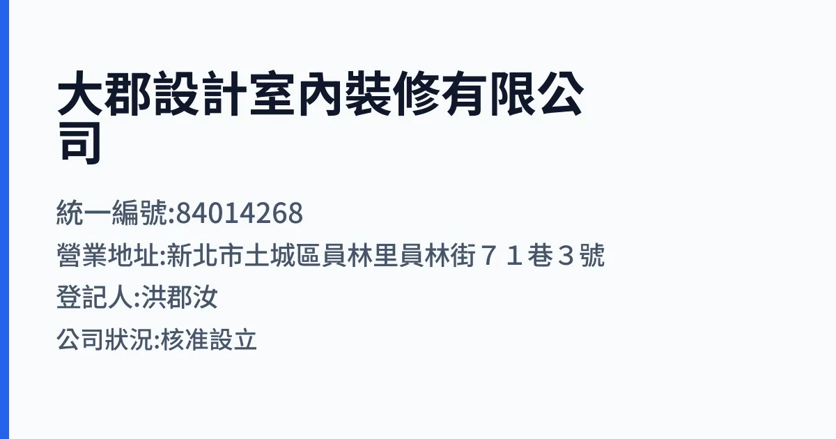 大郡設計室內裝修有限公司 - 統編 84014268(新北市) 公司登記資料與營業項目詳細圖表