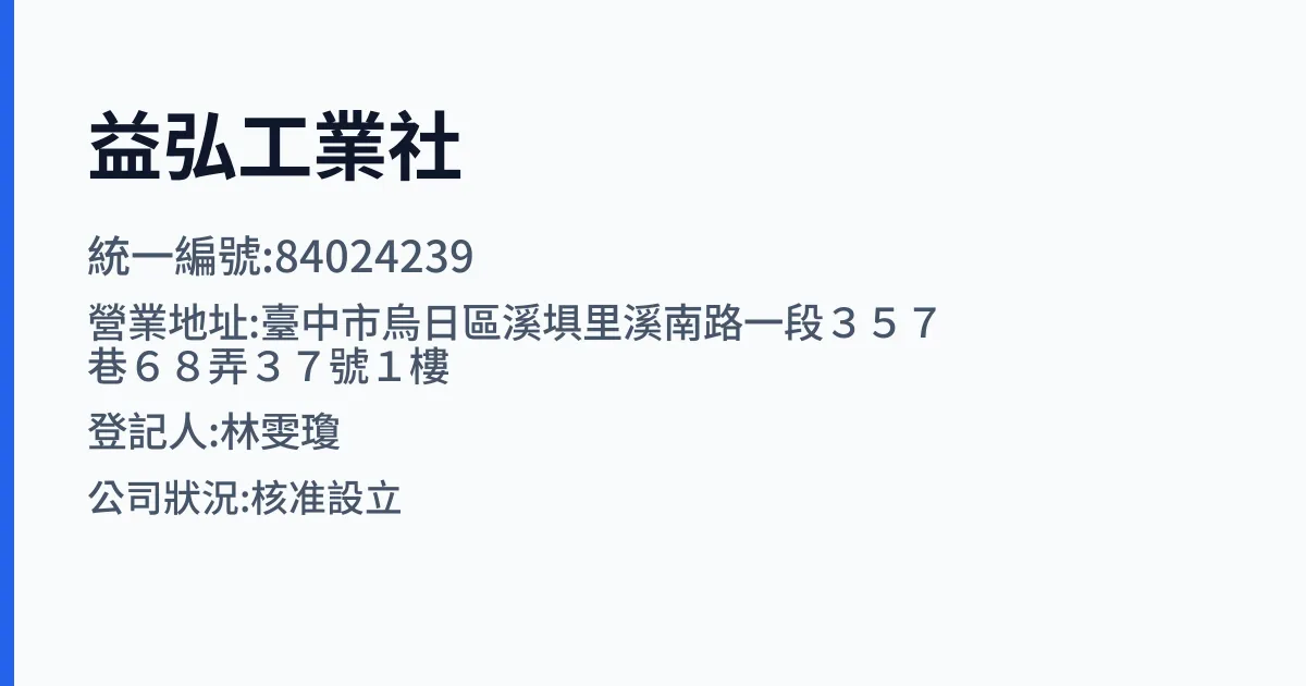 益弘工業社 - 統編 84024239（臺中市） 公司登記資料與營業項目詳細圖表