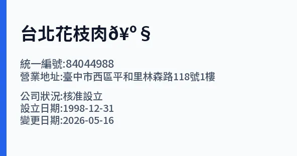 台北花枝肉𥺧的照片-統編 84044988(臺中市) 公司登記資料與營業項目詳細圖表