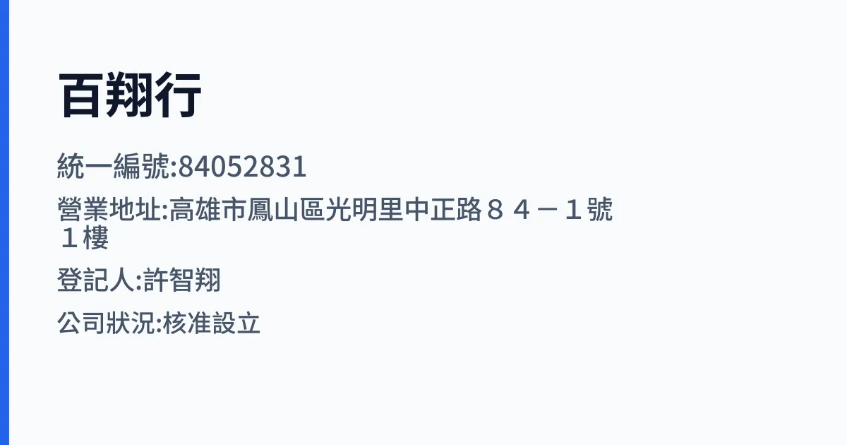 百翔行 - 統編 84052831(高雄市) 公司登記資料與營業項目詳細圖表