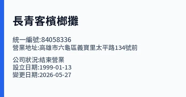 長青客檳榔攤的照片-統編 84058336(高雄市) 公司登記資料與營業項目詳細圖表