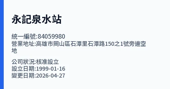 永記泉水站的照片-統編 84059980(高雄市) 公司登記資料與營業項目詳細圖表
