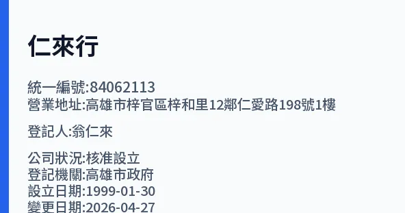 仁來行的照片-統編 84062113(高雄市) 公司登記資料與營業項目詳細圖表