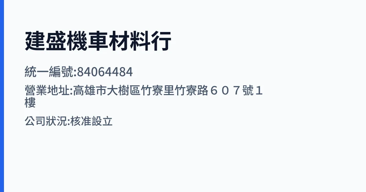 建盛機車材料行 - 統編 84064484(高雄市) 公司登記資料與營業項目詳細圖表