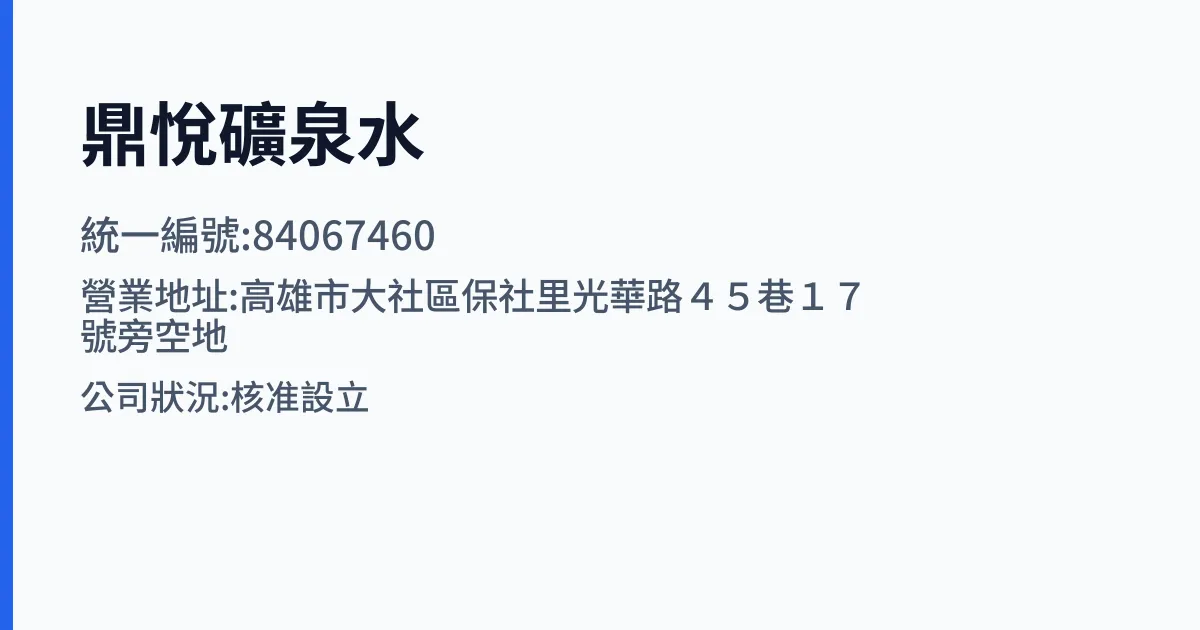 鼎悅礦泉水 - 統編 84067460(高雄市) 公司登記資料與營業項目詳細圖表