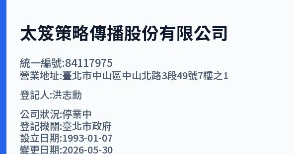 太笈策略傳播股份有限公司的照片-統編 84117975(臺北市) 公司登記資料與營業項目詳細圖表