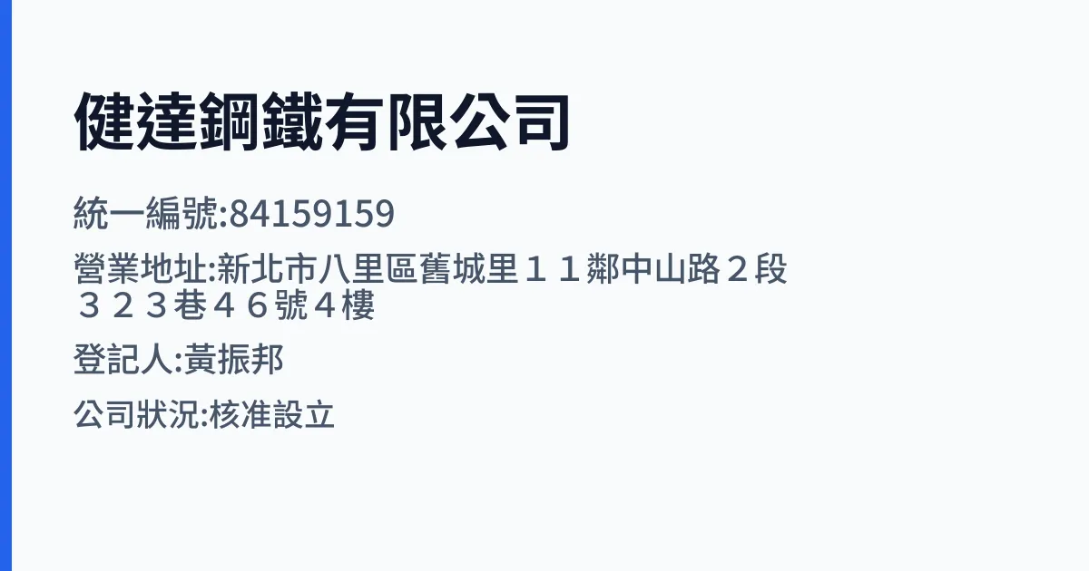健達鋼鐵有限公司 - 統編 84159159(新北市) 公司登記資料與營業項目詳細圖表